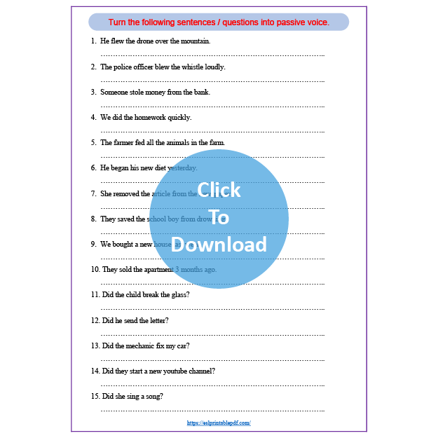 Passive Voice Exercises Pdf Passive Voice Multiple Choice Worksheet